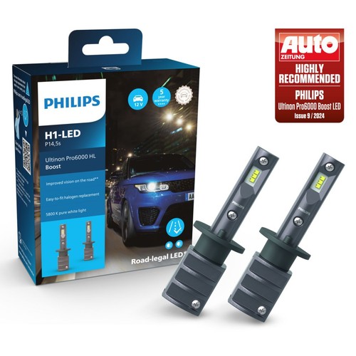 For Car PHILIPS LED Ultinon Pro6000 Boost H1 Bulbs Headlight APPROVAL ...