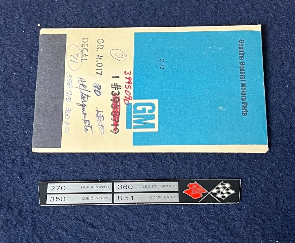 Corvette center console data plate - 1971 350/270HP - NOS GM# 3995090 ...