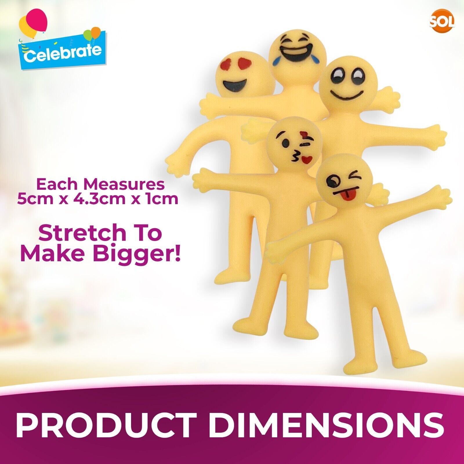 60 Yellow Stretchy Men | Party Bag Fillers Kids Fun Smiley Man Sticky ...