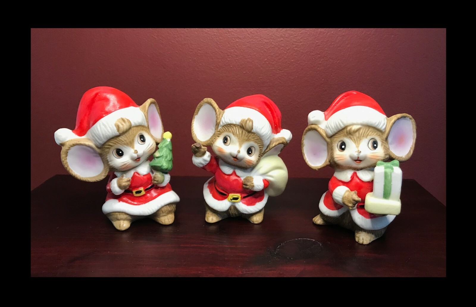 SET OF 3 CHRISTMAS CERAMIC MICE IN SANTA SUITS SUPER CUTE BISQUE MOUSE ...