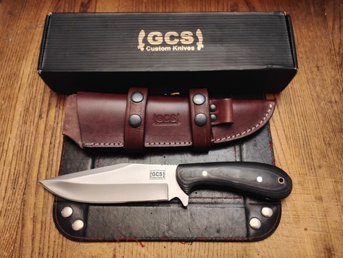 GCS Custom Fixed Blade Knife 6" D2 Blade Micarta Handle Leather Sheath ...