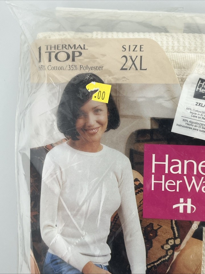 Vintage 1997 Hanes Her Way Cream Thermal Waffle Knit Top in Size 2XL ...