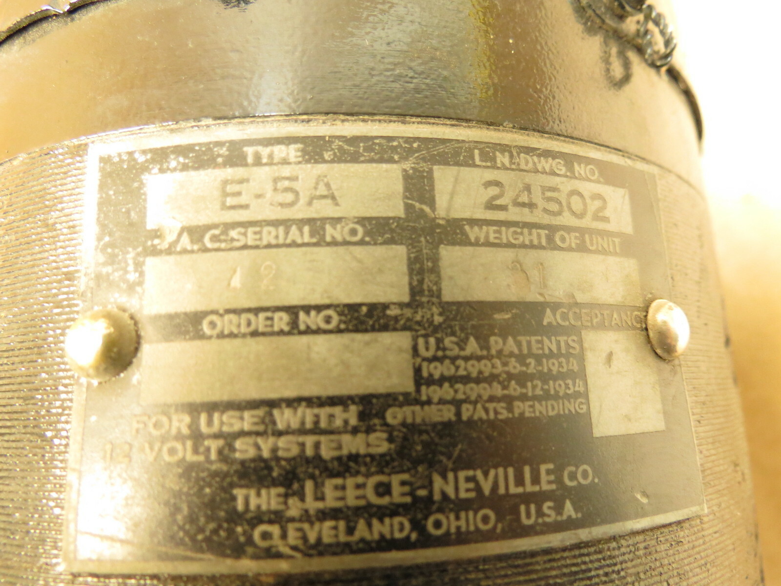 12 Volt Aircraft Generator Leece Neville E-5A Pratt Whitney R985 R1340 ...