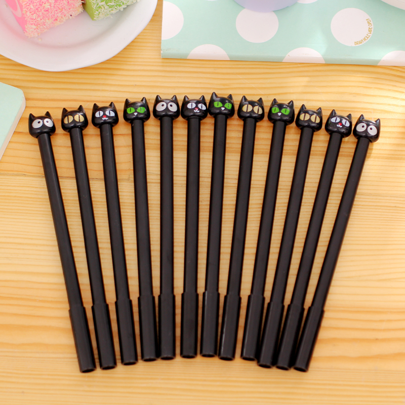 6Pcs Cute Cartoon black Cat Gel ink Pen funny School Stationery Office ...