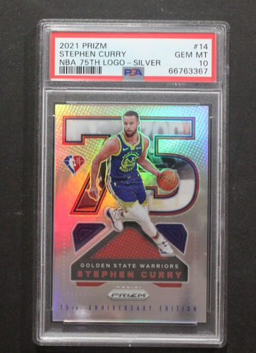 2021-22 PANINI PRIZM STEPHEN CURRY 75TH LOGO SILVER CARD #14 SSP PSA 10 ...