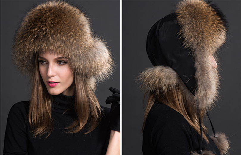 2020 Fashion Women's Fox/Raccoon Fur Hats Russian Ushanka Warmer Winter ...