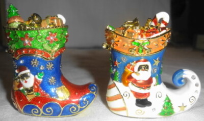 Bejeweled Hinged Christmas stocking Trinket Boxes, collectibles ...
