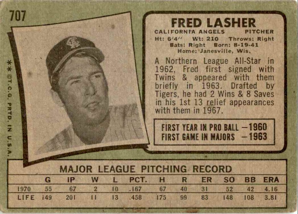 1971 Topps Fred Lasher Los Angeles Dodgers #707 | eBay