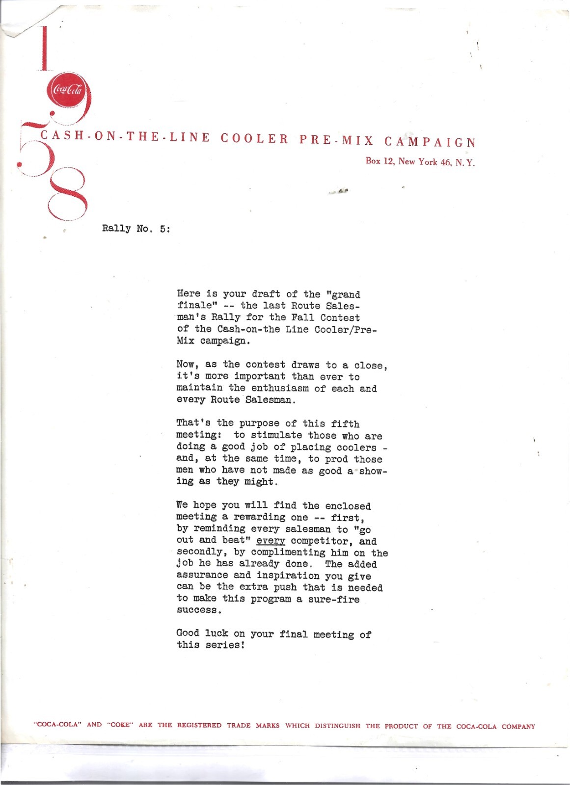 1958 COCA-COLA CASH ON THE LINE COOLER PRE-M1X CAMPAIGN #4 FROM NEW BOX ...
