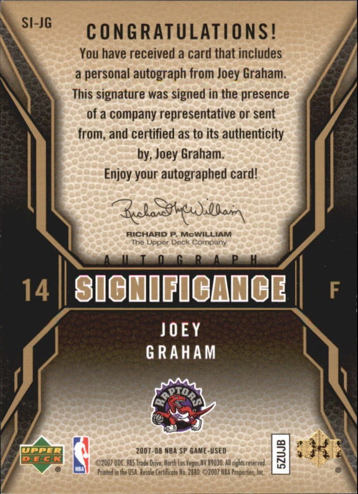 2007-08 SP Game Used SIGnificance #SIJG Joey Graham AUTO - NM-MT | eBay