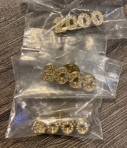 Lot Of 5 NEW Rhinestone Gold Tone 2000 Lapel Bar Pin Pinback Tie Tack ...