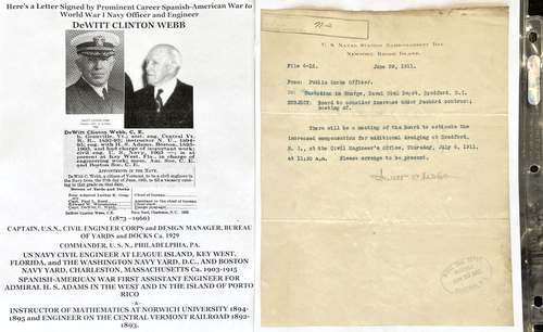 SPANISH AMERICAN WAR WWI NAVY CAPTAIN DOCK ENGINEER CORPS WEBB LETTER ...