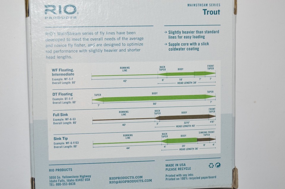 rio mainstream series trout freshwater fly line wf5f lemon green 80 ...