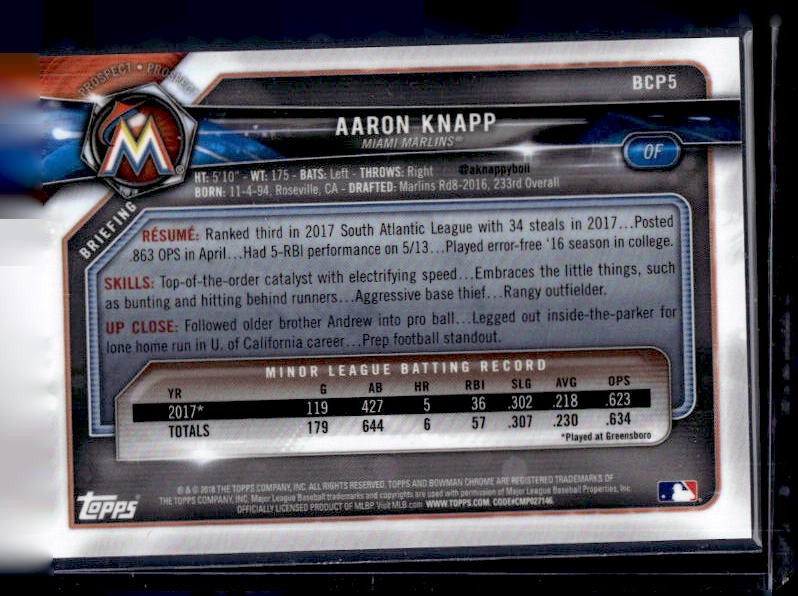 2018 Bowman #BCP5 Aaron Knapp Chrome Prospects Gold Refractor #/50 | eBay
