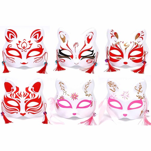 Samcos Fox Mask Set Of 6, Japanese Style With Bells, Cute Half Mask For ...