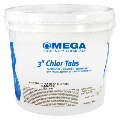 Omega 3" Chlor Tabs Chlorine Tablets for Swimming Pools 8 lbs. Bucket ...