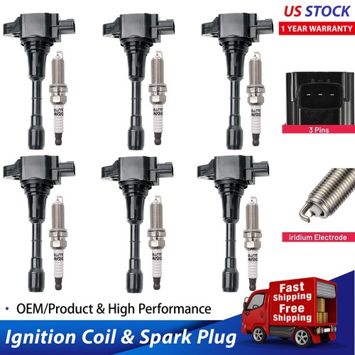 Pack 6 Ignition Coil Spark Plug UF550 For 2013-2019 Nissan Pathfinder 3 ...