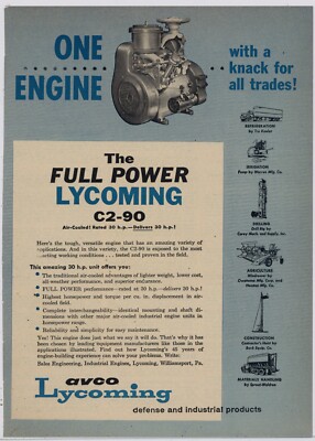 1956 AVCO Lycoming Engine Ad: C2-90 30HP Motor - Williamsport ...