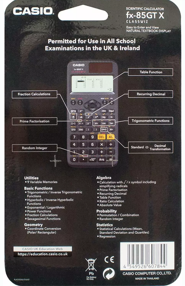 Casio FX-85GTX Scientific Calculator 276 Functions GCSE & Higher Grade ...