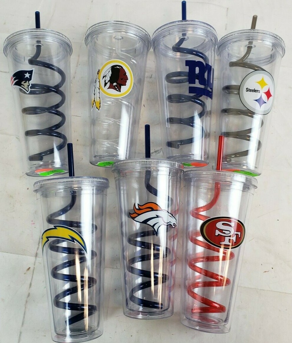 NFL Team 16oz Plastic Tumbler Cup Mug Swirl Straw Twist Lid Double ...