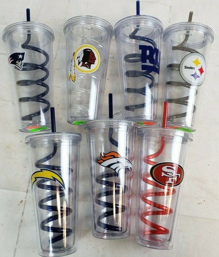 NFL Team 16oz Plastic Tumbler Cup Mug Swirl Straw Twist Lid Double ...