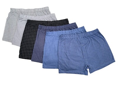3 Pairs Men Plus Size Poly-Cotton Check Jersey Fabric Boxer Short Soft ...