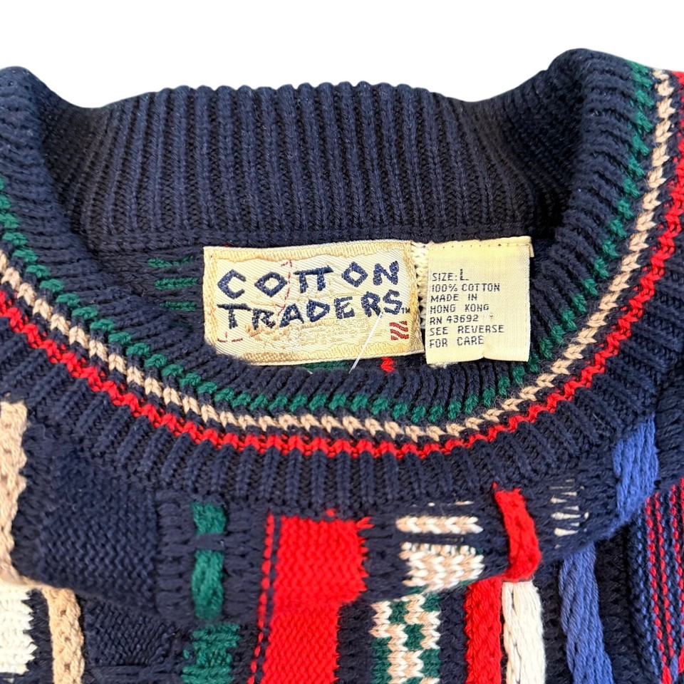 Vintage Cotton Traders Knit Sweater Mens L 3D Textured Biggie Cosby ...