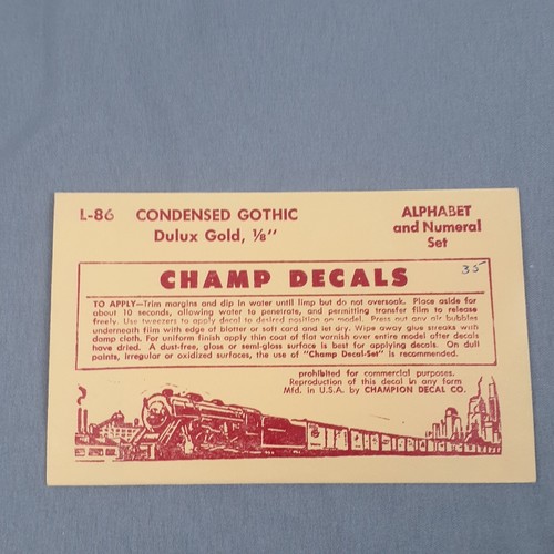 Champ Decals L-86 Condensed Gothic Dulux Gold 1/8" Letters Numbers HO N ...