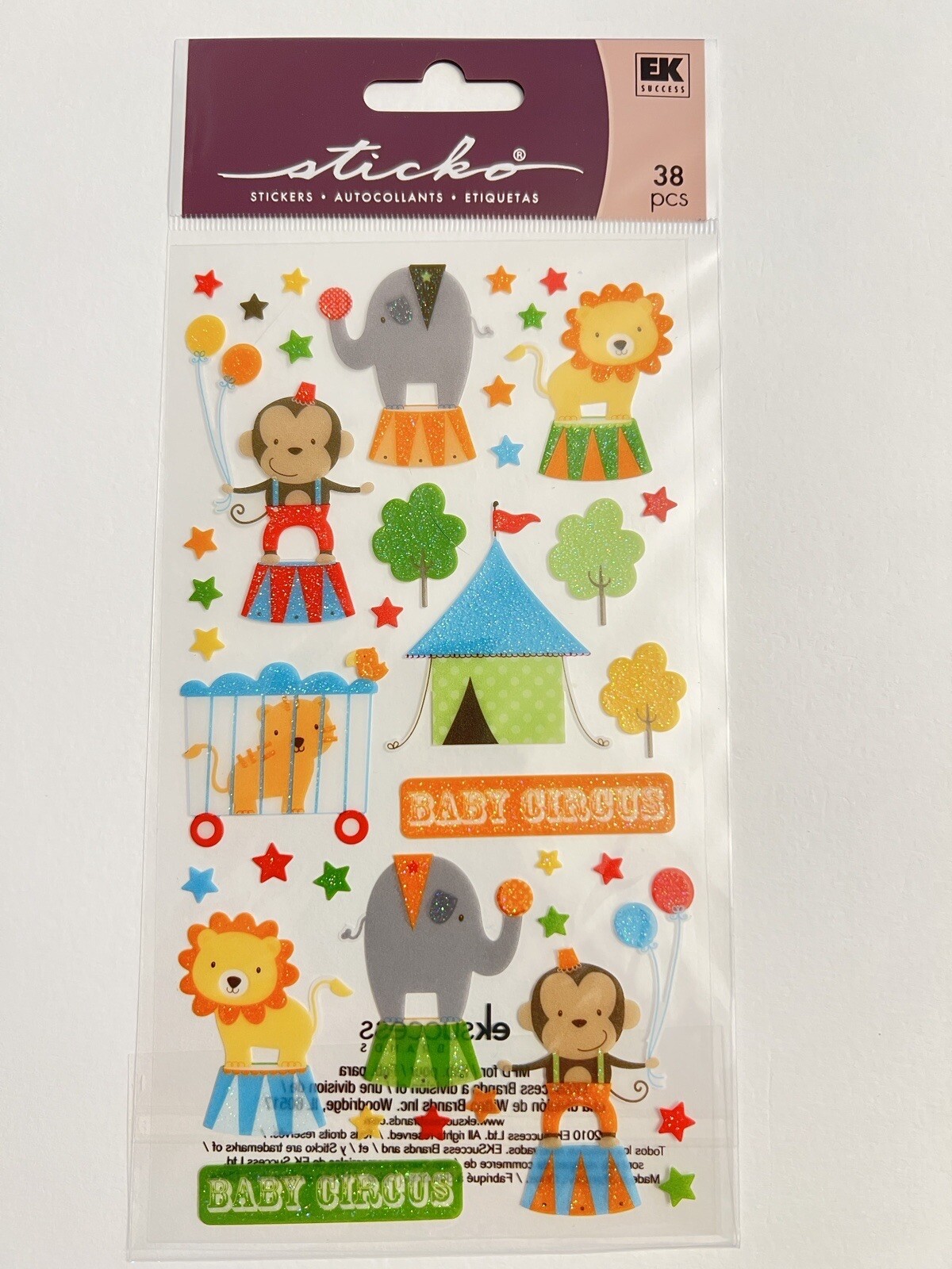 Circus Stickers (51pcs) EK Success Sticko-Sparkle Lion Elephant Monkey ...