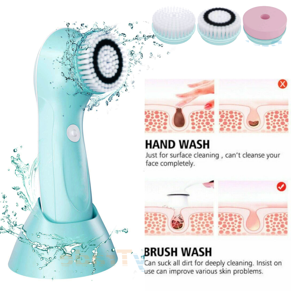 Electric Facial Cleansing Brush Spin Massager Face Cleanser w/ 3 ...
