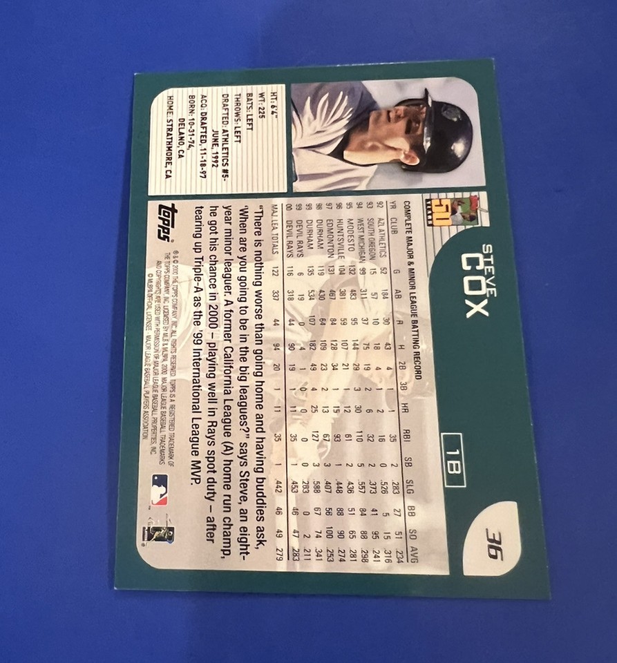 2001 Topps Baseball Steve Cox Tampa Bay Devil Rays #36 | eBay