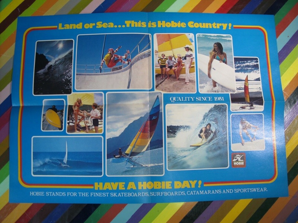 vtg 1970s skateboard ephemera - Hobie 2 sided foldout poster skate surf ...