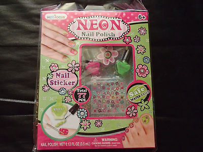 HOT FOCUS NEON NAIL POLISH KIT, TOTAL OF 77 PIECES, SAFE WATER BASED ...