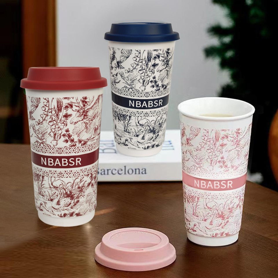 20 OZ Ceramic Coffee Mugs with Lid Large Ceramic Travel Tumble Cups To ...