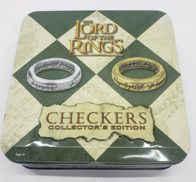 Lord Of The Rings Checkers Set Game Tin Red Black Gold Movie Round ...