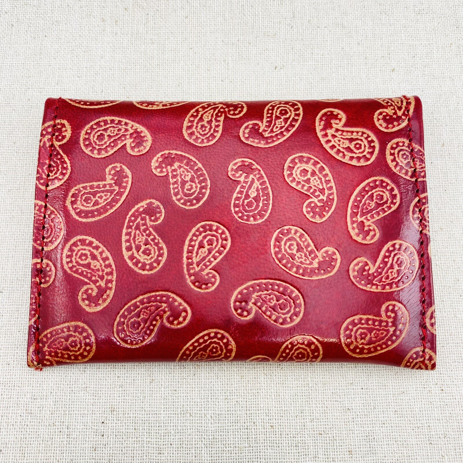 Handcrafted Red Paisley Stamped Leather Wallet - New from India | eBay