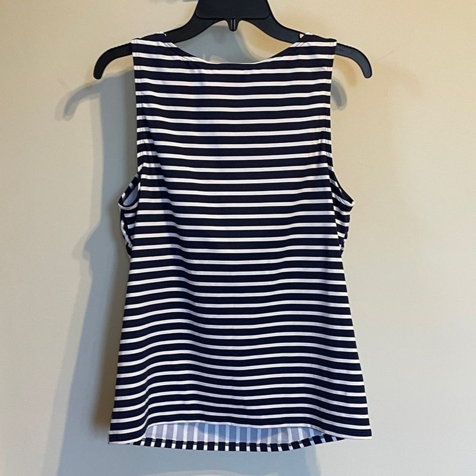 Lands’ End Navy Stripe Swim Tank Top 14L Built-In Bra UPF Lycra Xtra ...