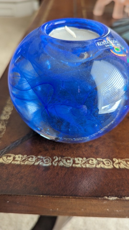 Vintage Kosta Boda Atoll Blue Glass Swirl Bubble Tea Light Candle ...