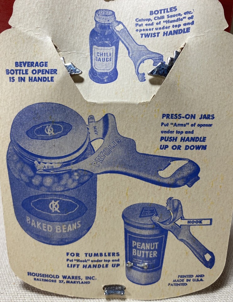 Vintage 1950s NOS Pry-A-Lid Mason Jar Lid Opener & Bottle Cap Top ...