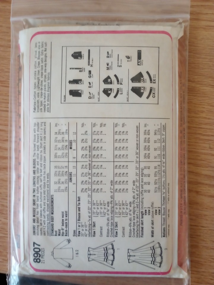 Gunne Sax Skirt/Blouse Simplicity 8907 1979, size 7, bust 31. | eBay