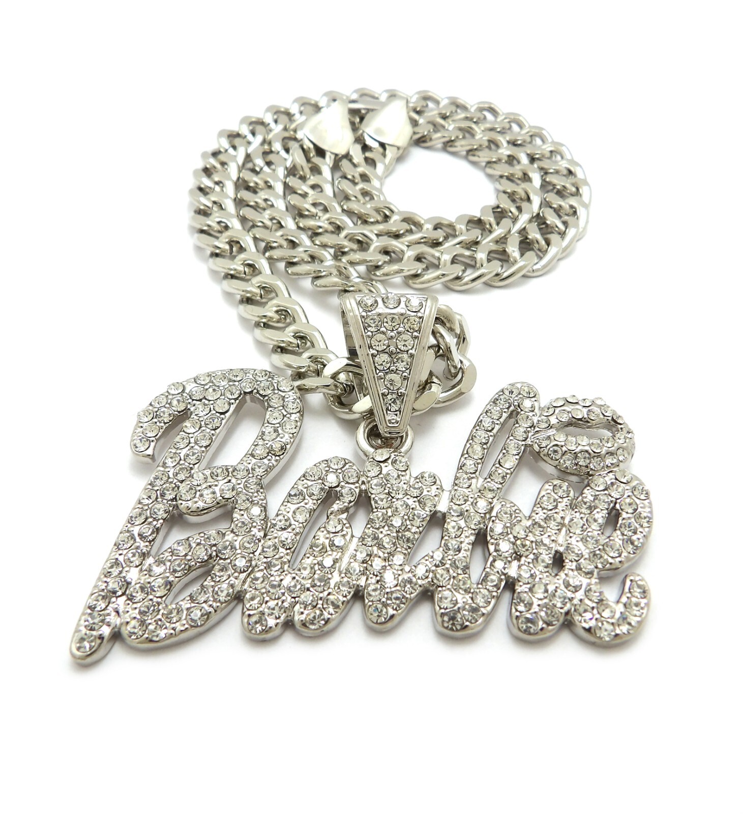 New Barbie Pendant & 9mm 18" Cuban Chain Necklace White Gold Plated* | eBay