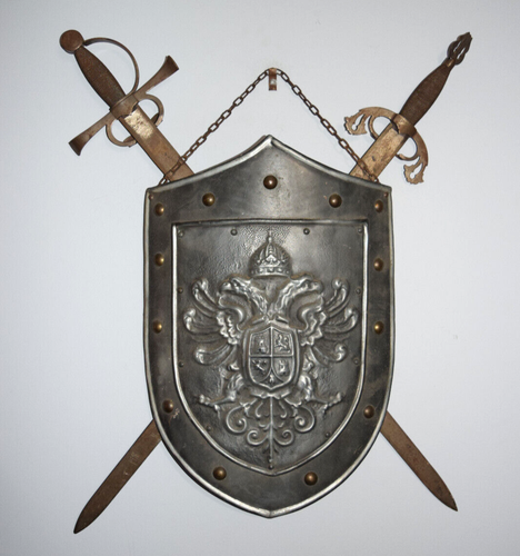 Vintage TOLEDO SPAIN SWORDS Sabre w Two Headed Eagle Shield Crest Wall ...