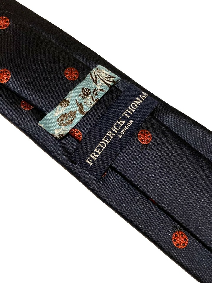 Frederick Thomas Designer Mens Tie - Dark Navy Blue - Red Ladybug ...