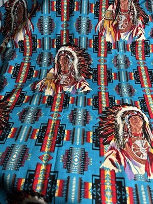 Native American Indian Chief Fabric C S Shamash Turquoise Blue Quilt ...