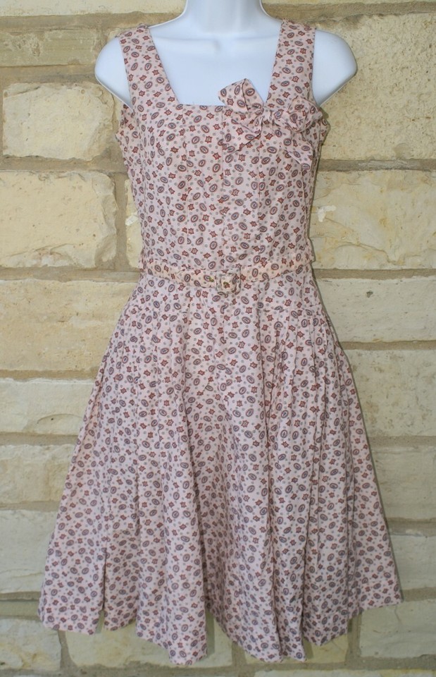 Vtg Handmade Rockabilly Pink Cotton Sun Dress Fitted Bodice Full Skirt ...