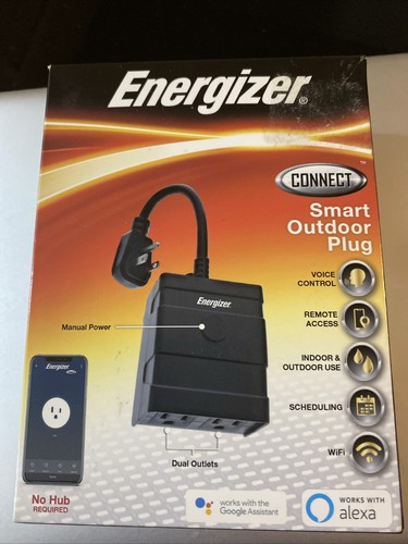 Energizer Smart Wifi Outdoor Dual Plug Weather Proof. Remote w Alexa ...