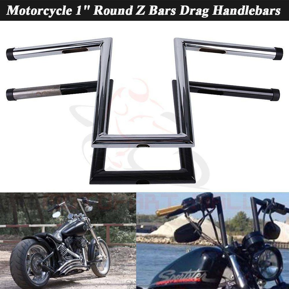1" Motorcycle 8" & 10-1/2" Rise Ape Hanger Handlebars Z-Bar Drag Bars ...