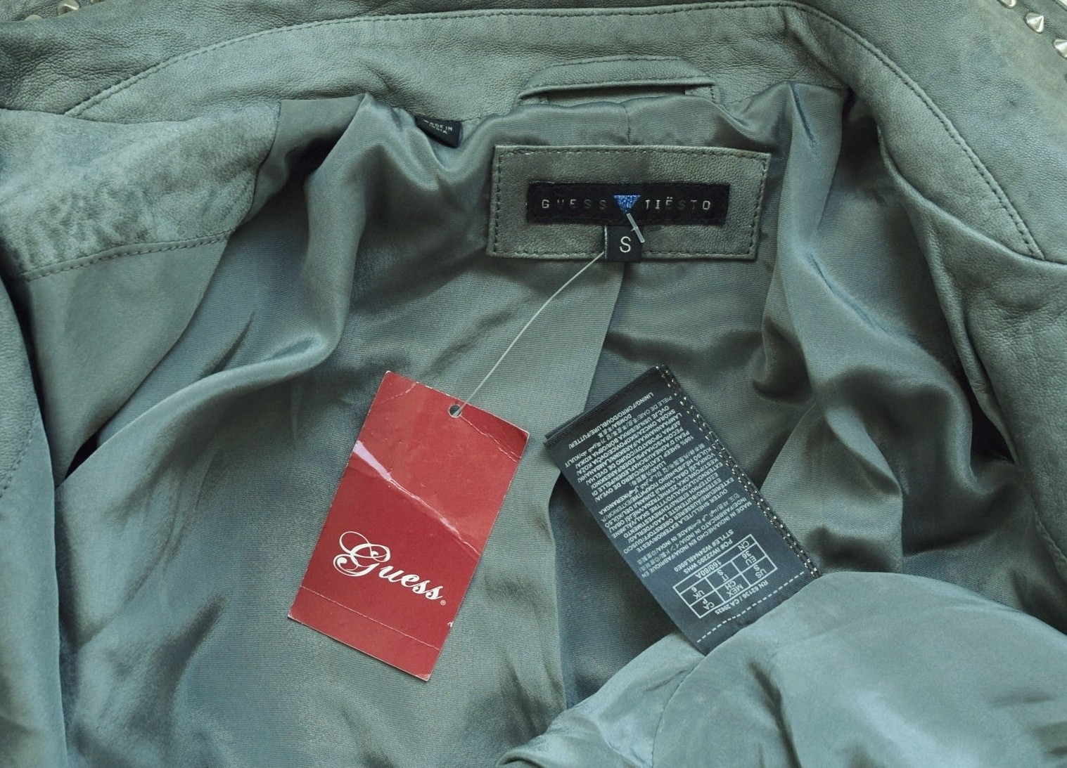 GUESS Women’s Tiesto Studded Leather Jacket – Moss Green sz S | eBay