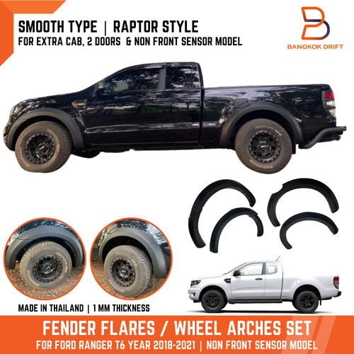 RAPTOR TYPE MATTBLACK FENDER FLARES FIT FORD RANGER PX3 18-21 NO SENSOR ...