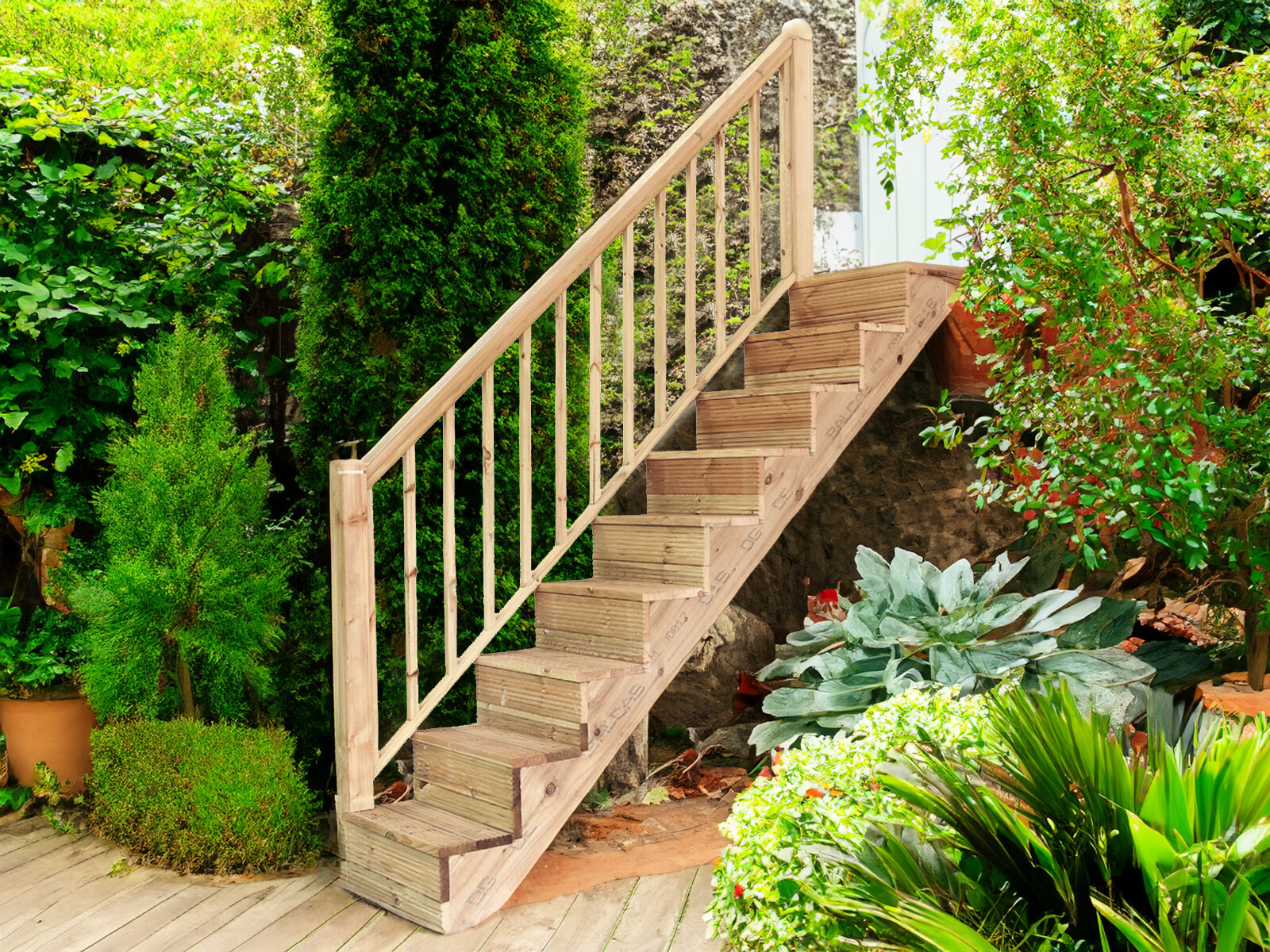 Garden Steps Kit with Handrails Pressure Treated Exterior Steps ...